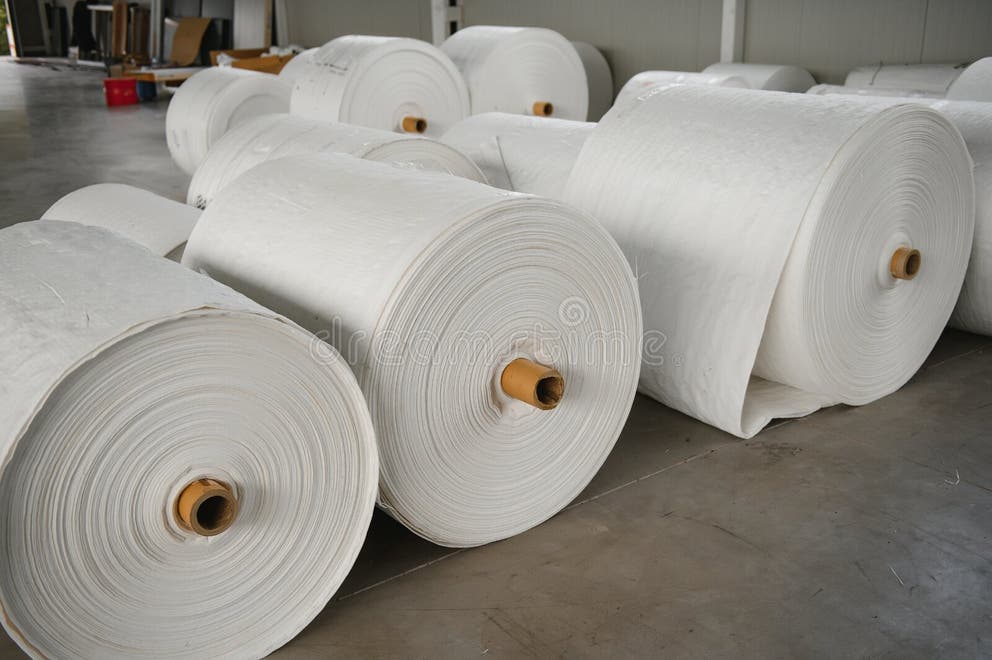 Roll of White Fabric for Cutting Stock Photo - Image of material ...