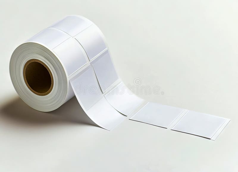A Roll of White Labels on a White Surface Stock Photo - Image of brown ...