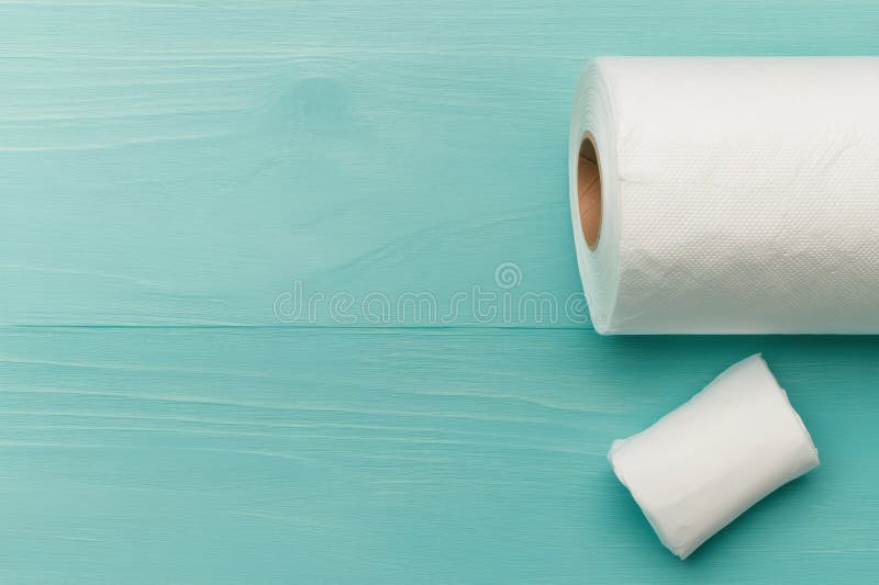 Roll of Paper Towels and a Cleaning Sponge on Teal Background ...