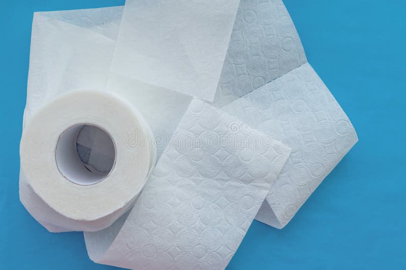 Roll of White Toilet Paper on a Blue Background. Stock Image - Image of ...