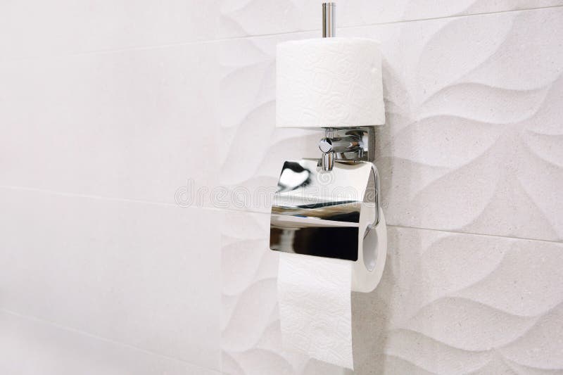 A Roll of White Toilet Paper in a Modern Toilet. Washroom and Bathroom ...