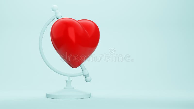 Roll World with Heart Surreal Concept, 3D Render Stock Illustration ...
