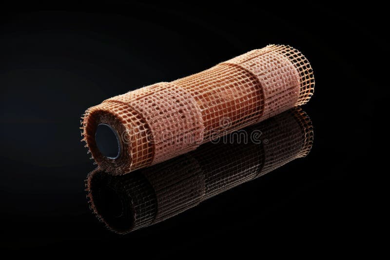 A Roll of Woven Fabric Reflected on a Smooth Surface Stock Photo ...