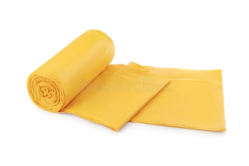 Roll of Yellow Garbage Bags Isolated on White Stock Image - Image of ...