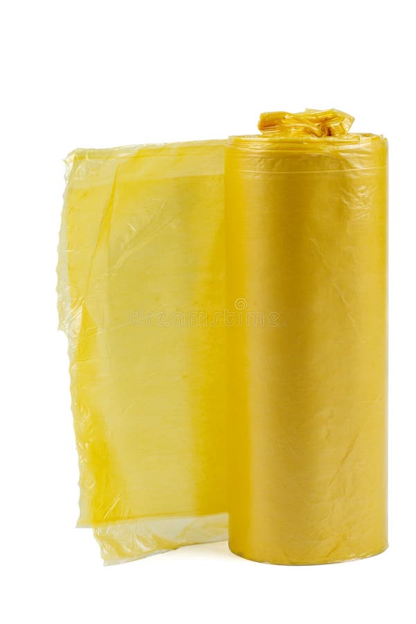 Yellow Plastic Garbage Bag with Used PET Bottles Isolated on White ...