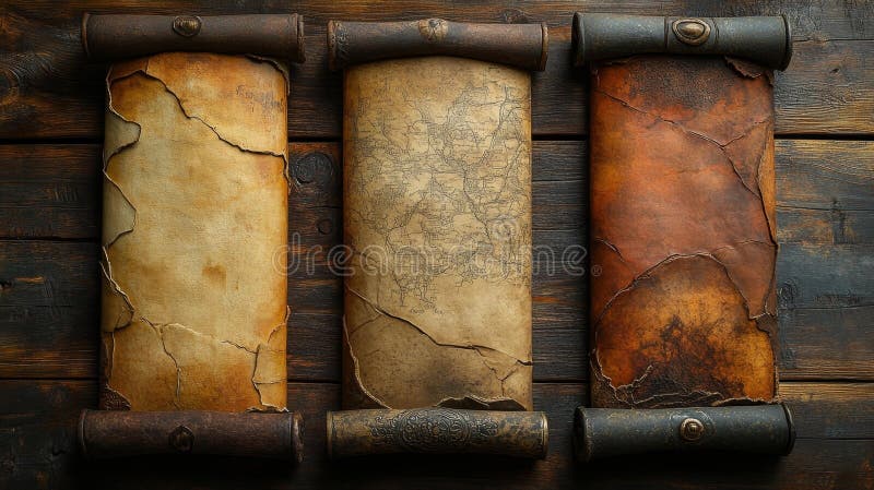 Rolled Ancient Map Scrolls with Worn Edges and Cracked Texture Stock ...