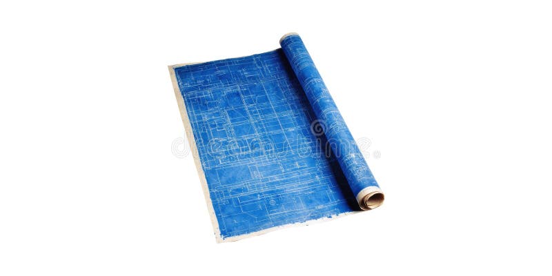Rolled Architectural Blueprint. Engineering and Construction Planning ...