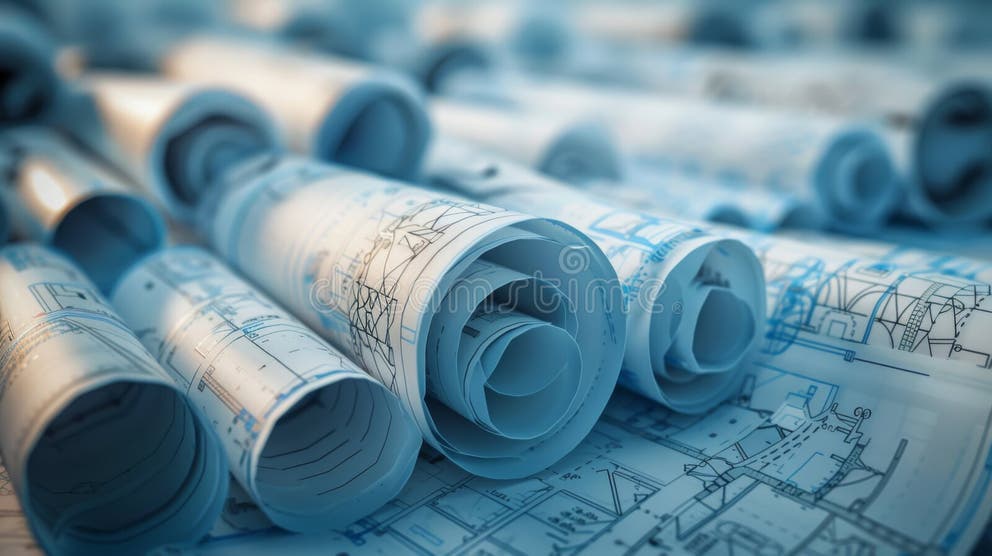 Rolled Architectural Blueprints on Table..AI Generated Image Stock ...