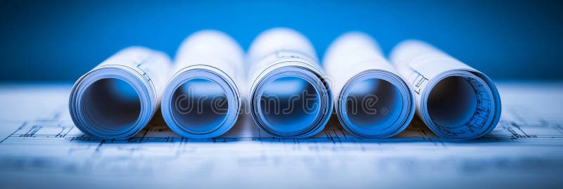 Rolled Architectural Blueprints on Table Construction, Engineering, and ...