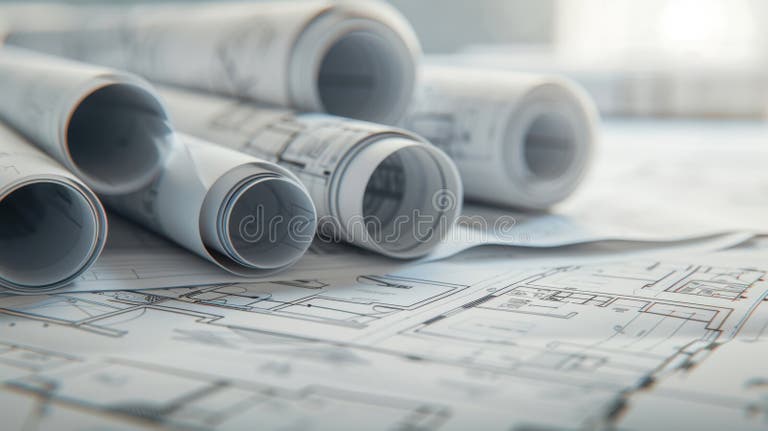 "Blueprints and Rolled Plans".AI Generated Image Stock Image - Image of ...