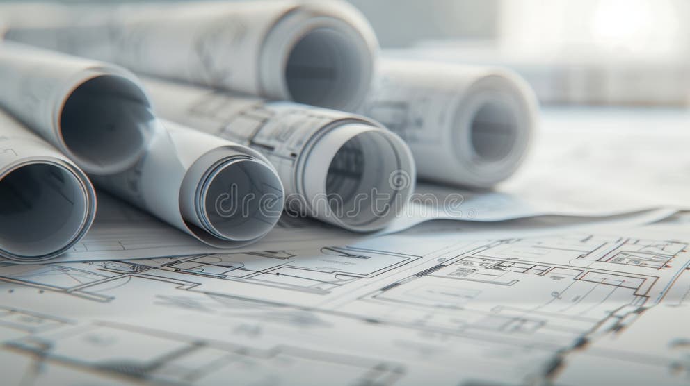 "Blueprints and Rolled Plans".AI Generated Image Stock Image - Image of ...