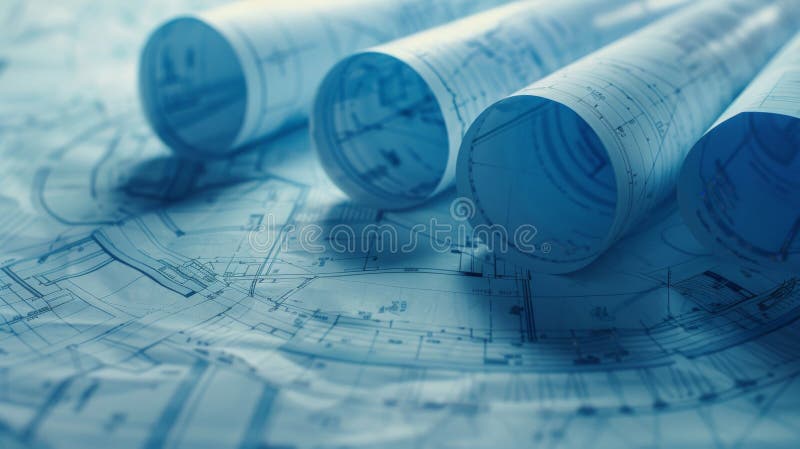 Rolled Architectural Engineering Blueprints. AI Generated Stock Image ...