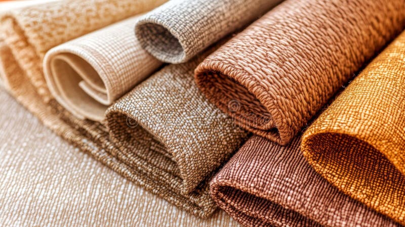 Rolled Assorted Textiles in Neutral Brown Shades Displaying Various ...