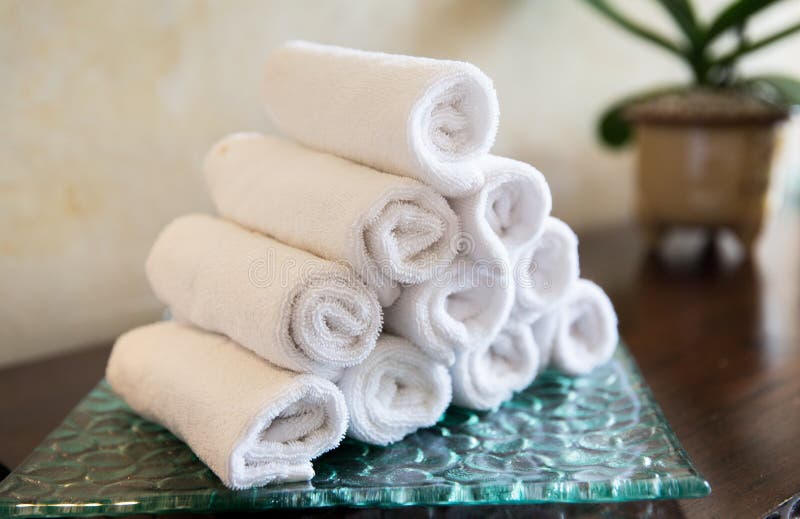 Rolled Bath Towels at Hotel Spa Stock Photo - Image of relax, rolls ...