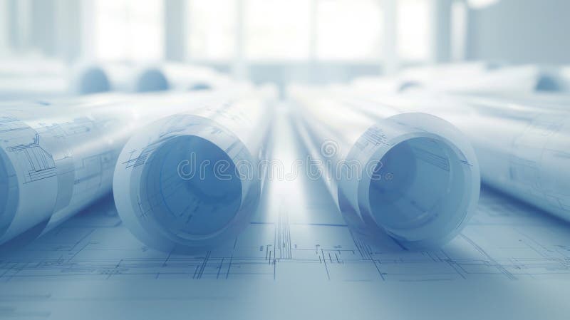 Rolled Architectural Blueprints on Desk. AI Generated Stock Photo ...