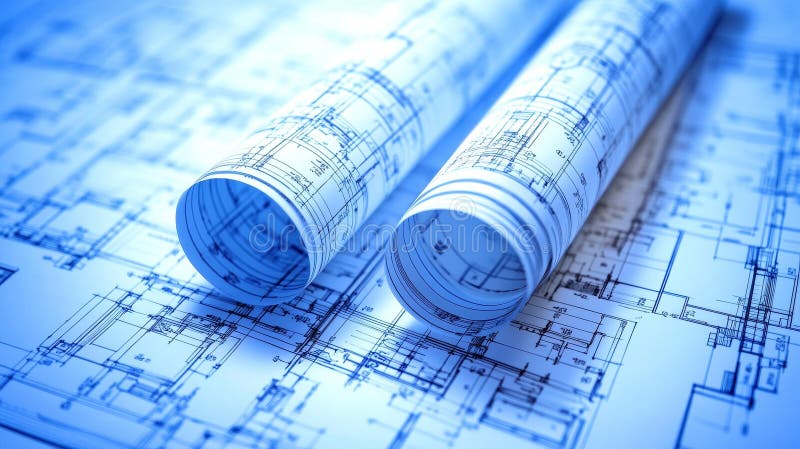 Rolled Blueprints Detailed Architectural Drawings, Industrial Design ...