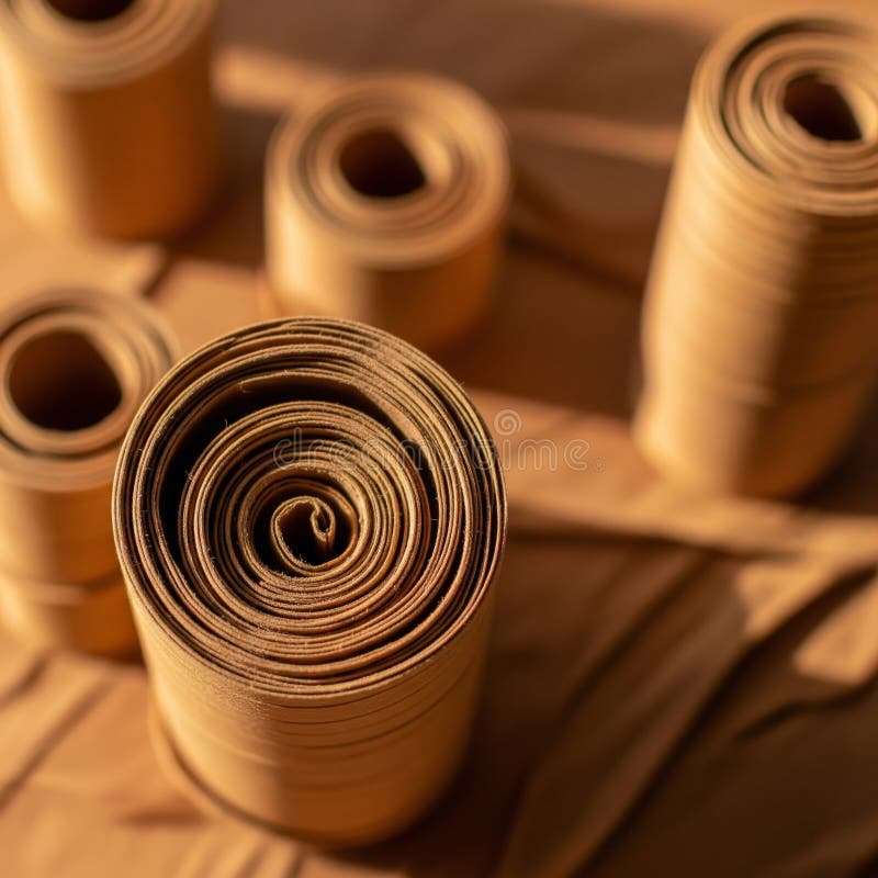 Rolled Brown Craft Paper Rolls on Textured Background in Warm Light ...