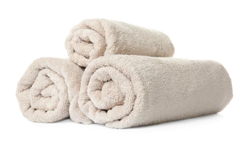 Rolled Clean Beige Towels on Background Stock Image - Image of fabric ...