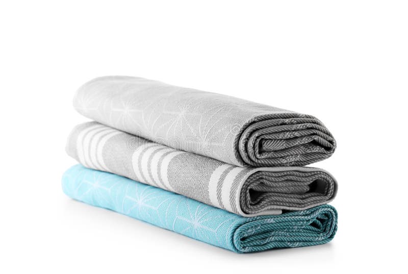 Rolled Clean Kitchen Towels Isolated on White Stock Photo - Image of ...