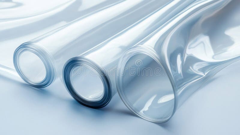Rolled Clear Plastic Sheeting on a Light Blue Background Stock ...