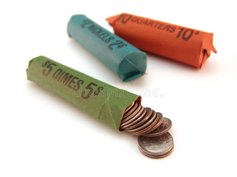 Rolled Coins and Loose Coins Stock Photo - Image of dime, money: 186896668