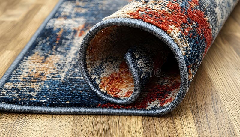 Rolled Rug on Wooden Floor stock illustration. Illustration of textiles ...