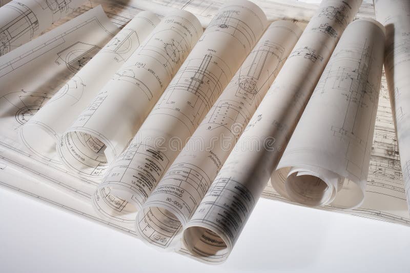 Rolled Construction Drawings Stock Image - Image of architecture ...