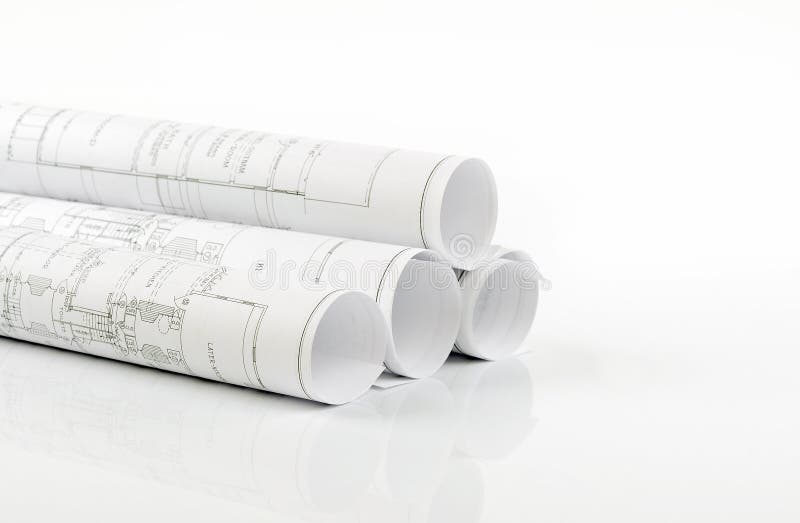 Rolled construction plans stock photo. Image of measurement - 25544388