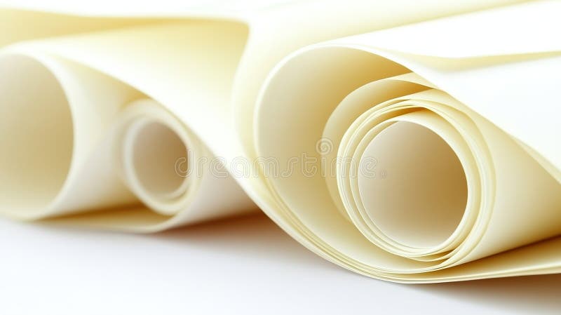 Rolled Cream Paper Sheets on White Background, Close-up, Stationery ...