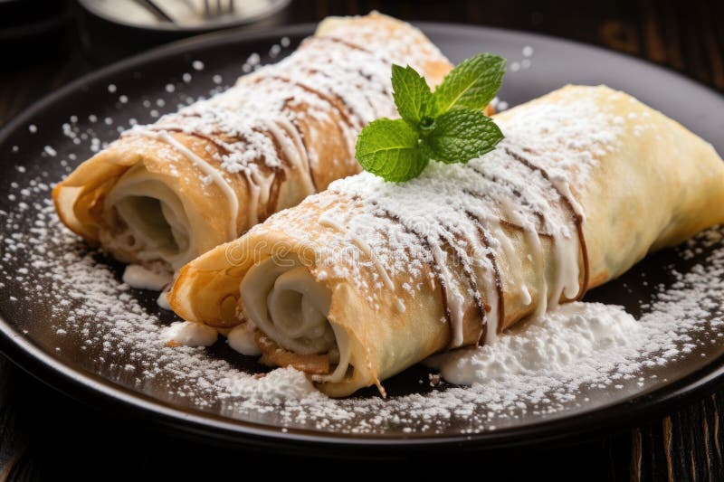 Rolled Crepes Topped with Powdered Sugar Stock Image - Image of french ...