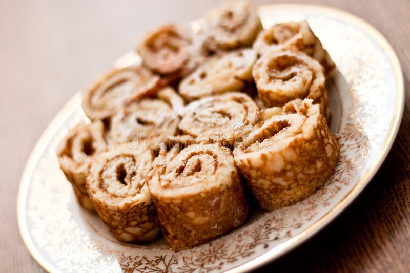 Rolled and cut pancakes stock photo. Image of breakfast - 12961244