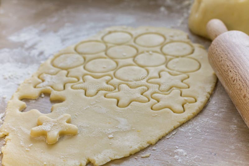 Rolled Dough on the Table with Rolling Pin. Bakery Products. Stock ...