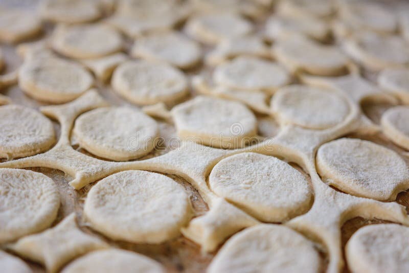 Rolled Dough with Sliced Circles for Dumplings, Texture Stock Image ...