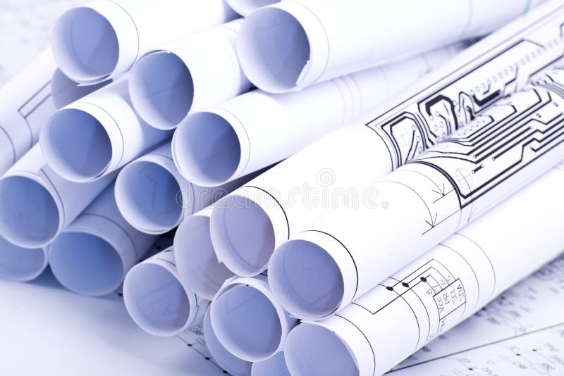 Drawings Rolled In A Tube, Pencil And Ruler Stock Image - Image of ...