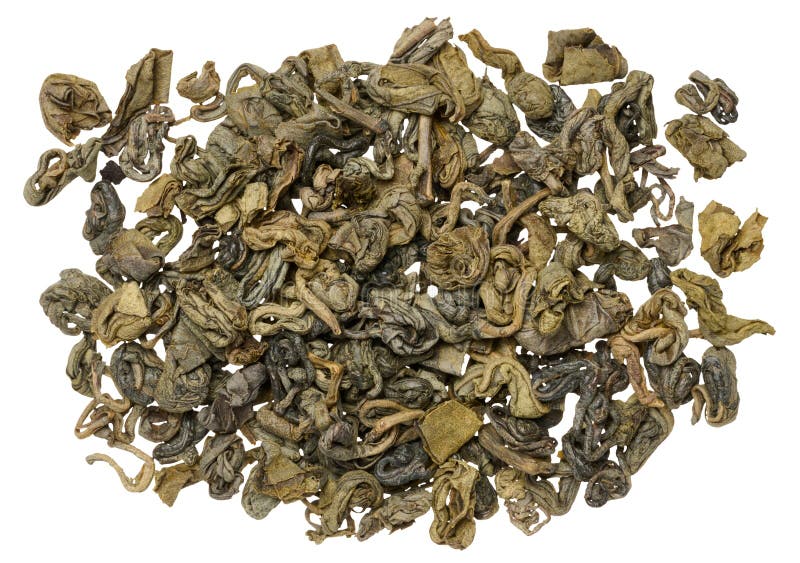 Rolled Dry Green Tea Leaves on Isolated Background Stock Photo - Image ...