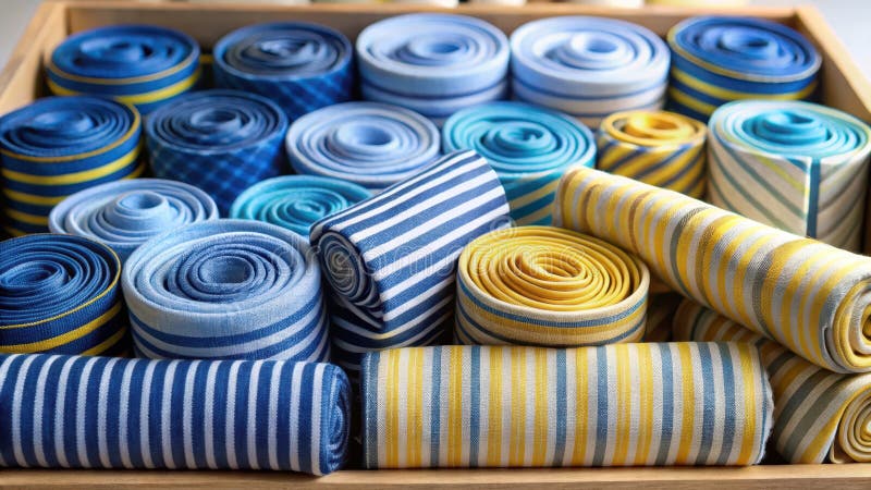 Rolled Fabric Collection in Blue and Yellow Stripes and Checks ...
