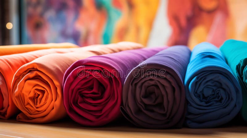 Rolled Fabric Swatches on Wooden Surface Stock Image - Image of surface ...