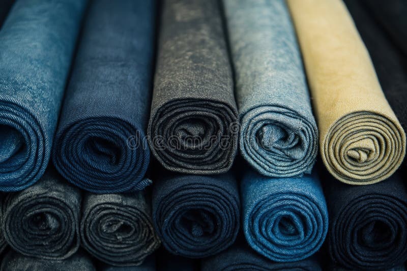 Rolled Fabric in Various Shades of Blue and Beige Creating a Textured ...