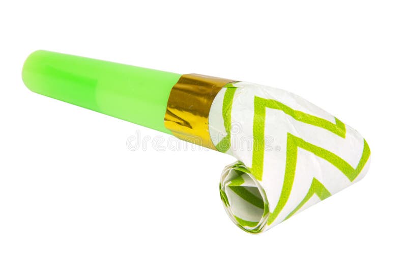 Rolled Festive Noisemaker or Party Whistle Horn on the White Isolated ...