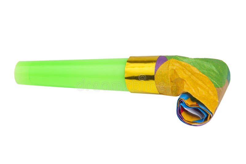 Rolled Festive Noisemaker or Party Whistle Horn on the White Isolated ...