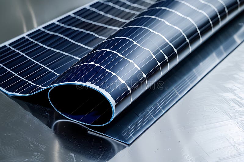 Rolled Flexible Solar Panel on a Shiny Surface Stock Illustration ...
