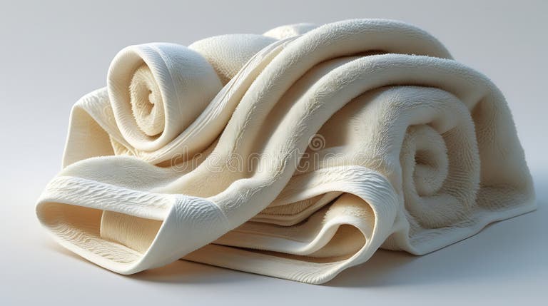 Rolled and Folded Ivory Colored Fabric with Textured Surfaces and Soft ...