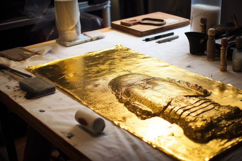 Rolled Gold Foil Ready for Beating Process Stock Photo - Image of gold ...