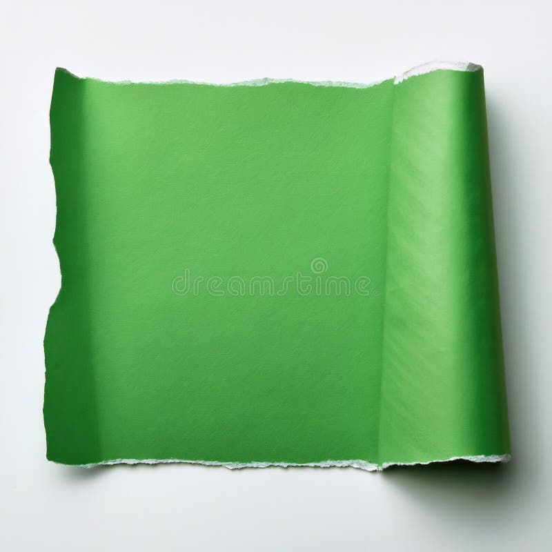 Rolled Green Paper with Ripped Edges Creates a Frame on a White ...