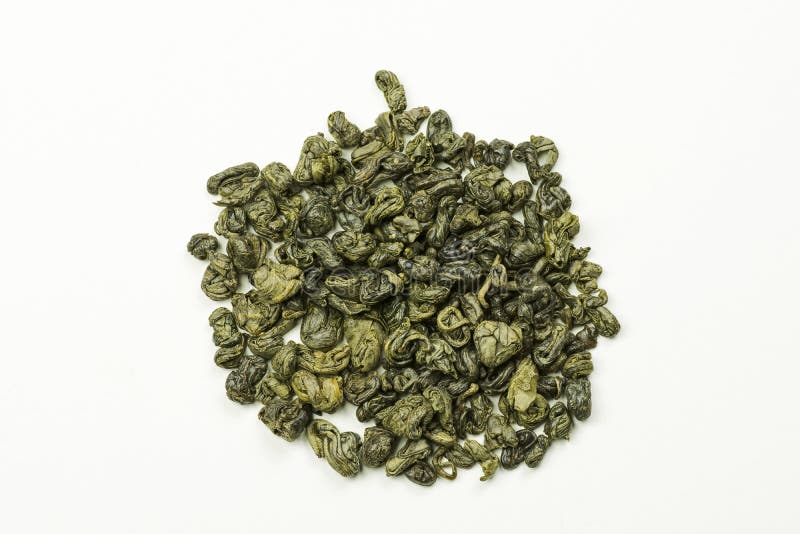 Rolled Green Tea Leaves on a White Background Stock Photo - Image of ...