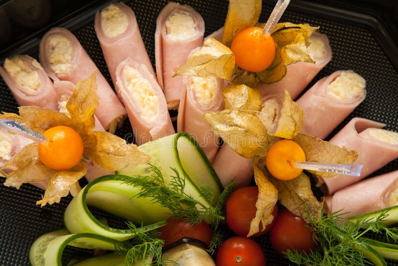 Rolled Ham with Cheese for Party Stock Image - Image of pork, appetiser ...