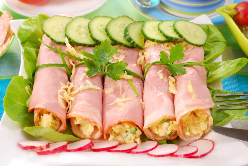 Rolled Ham Stuffed with Salad Stock Image - Image of radish, gourmet ...