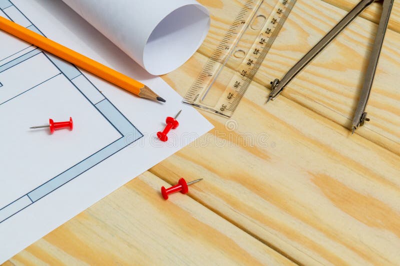 Rolled House Diagrams and Accessories for Drawing Lying on Construction ...