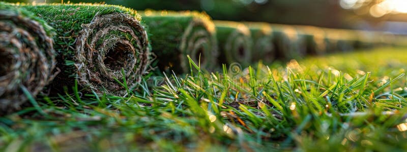 Rolled Lawn Grass Ready for Installation on Sunny Day. Generative Ai ...