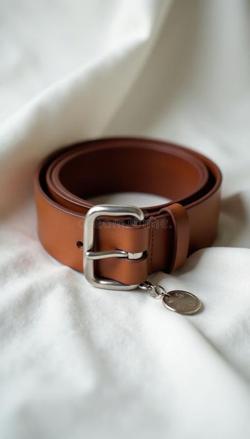 Rolled Leather Belt on White Fabric with Silver Clasp Texture ...